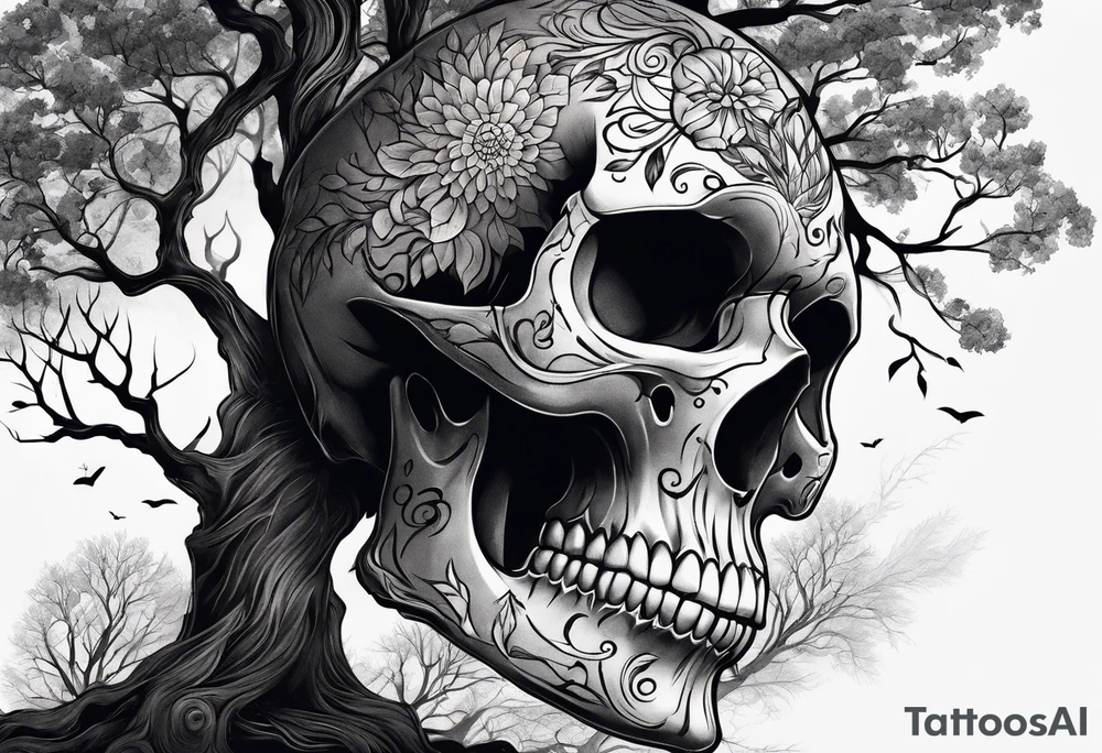 Skull tree tattoo idea | TattoosAI