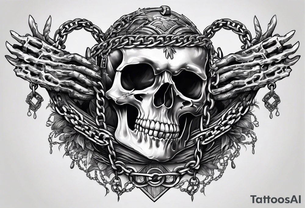 Skeleton hands that are chained together breaking the chain in the ...