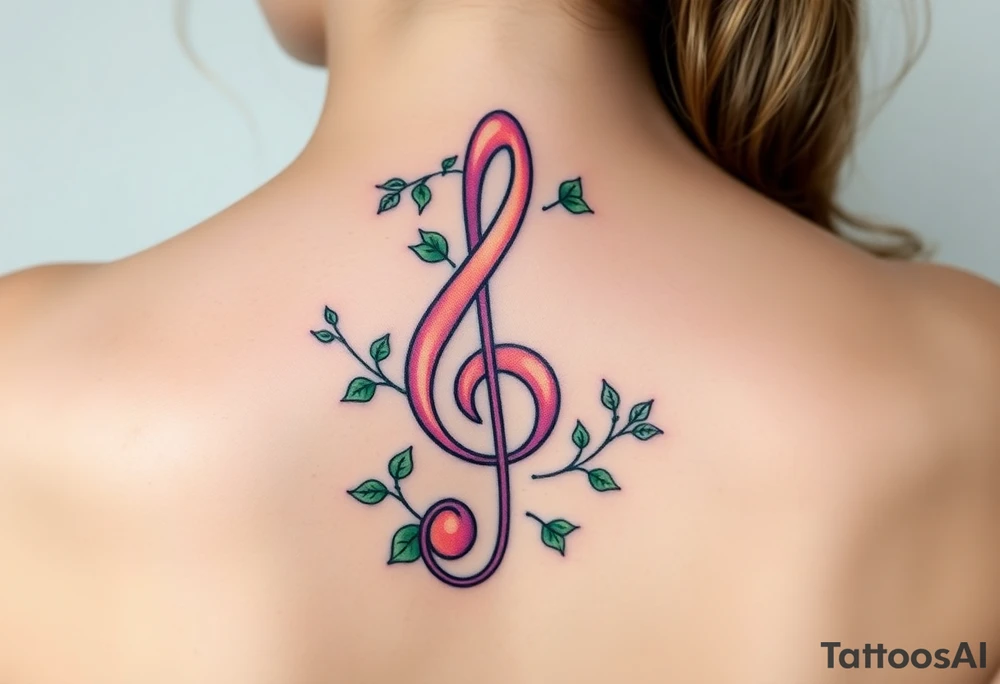 treble clef with vines growing around it, in shades of green, light ...