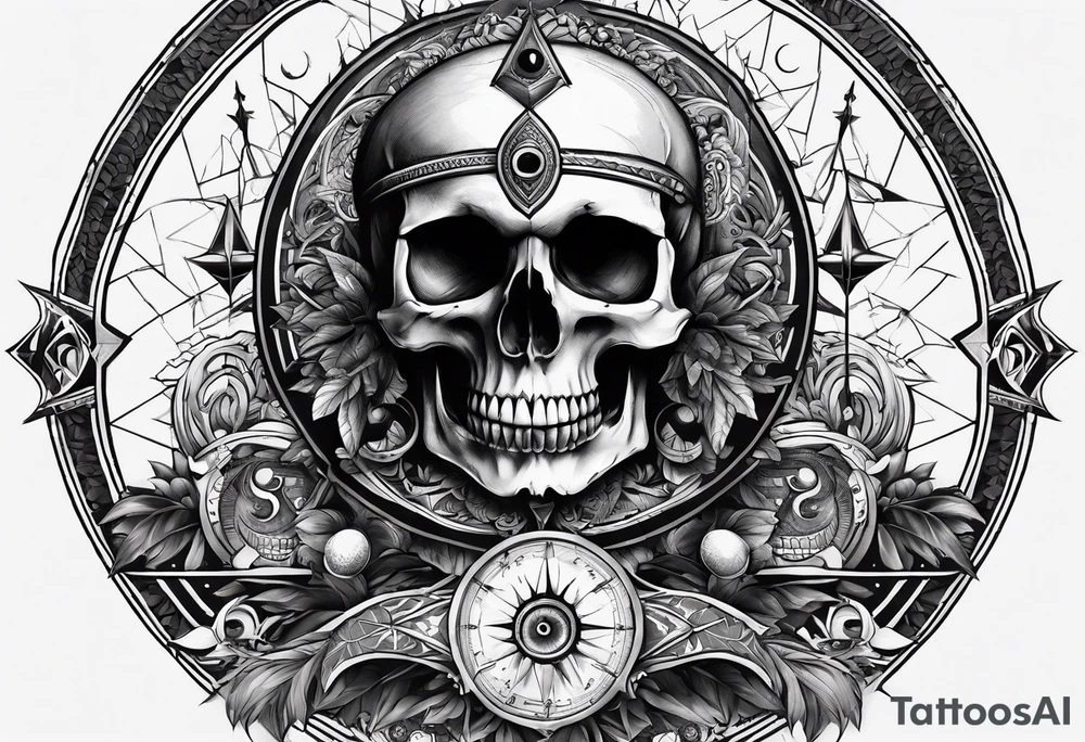 Skull with third eye and dagger through it with the phases of the moon ...