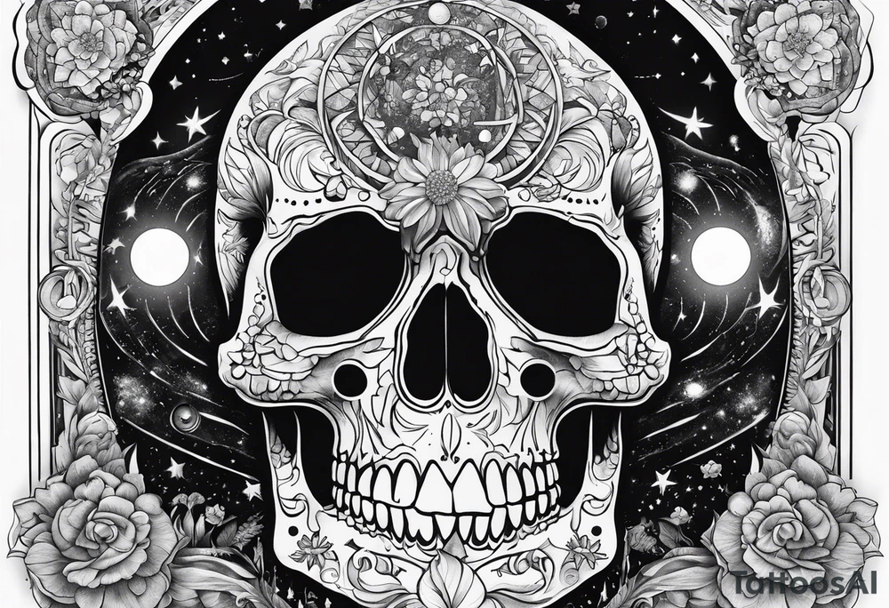 Universe with a skeleton tattoo idea | TattoosAI