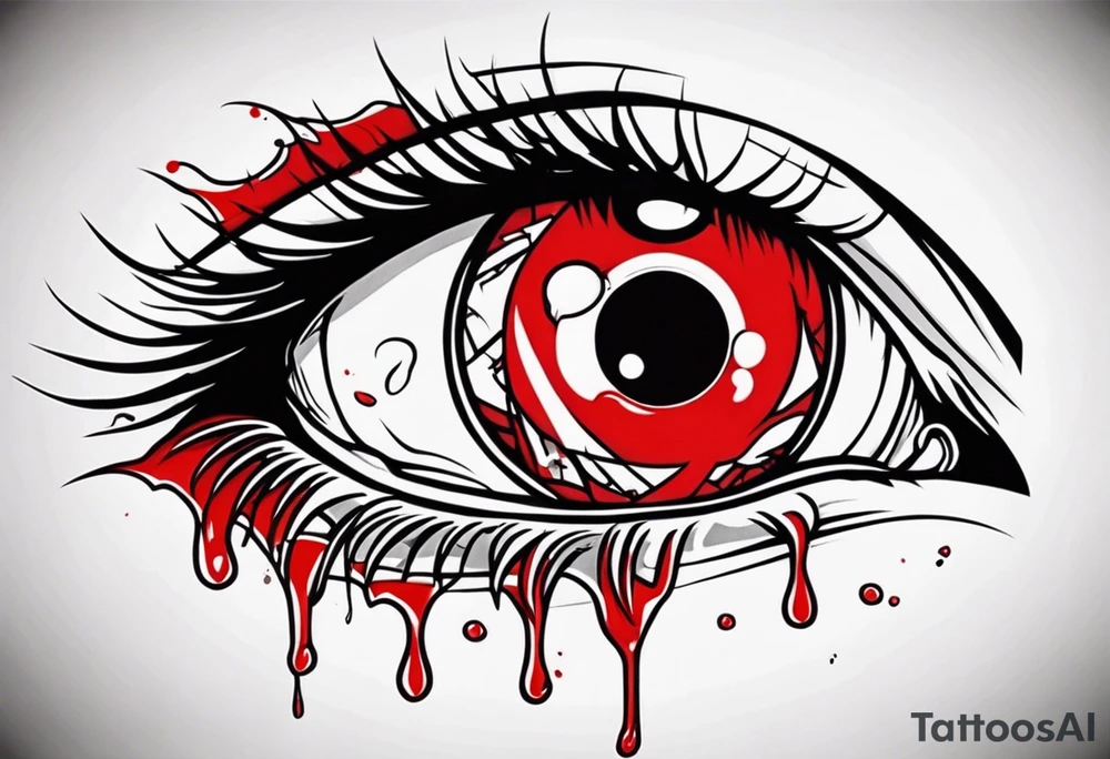 Bleeding one red eye tear sleeve tattoo design tattoo idea | TattoosAI