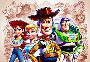 Toy story portrait characters tattoo idea | TattoosAI
