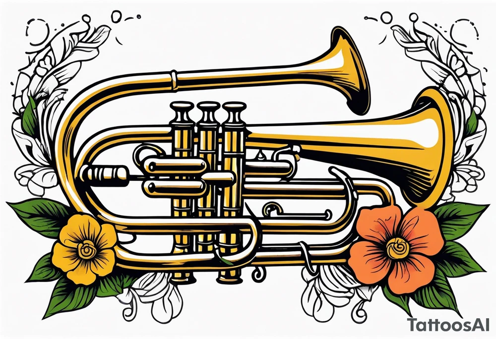 Trumpets vintage tattoo style old school traditional bold color simple ...