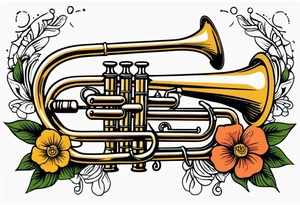 Trumpets vintage tattoo style old school traditional bold color simple ...