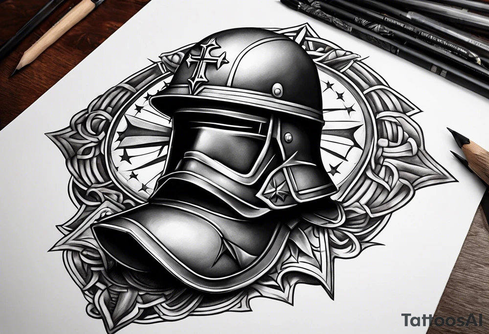 Traditional battlefield cross with helmet, m 16 and boots tattoo idea ...