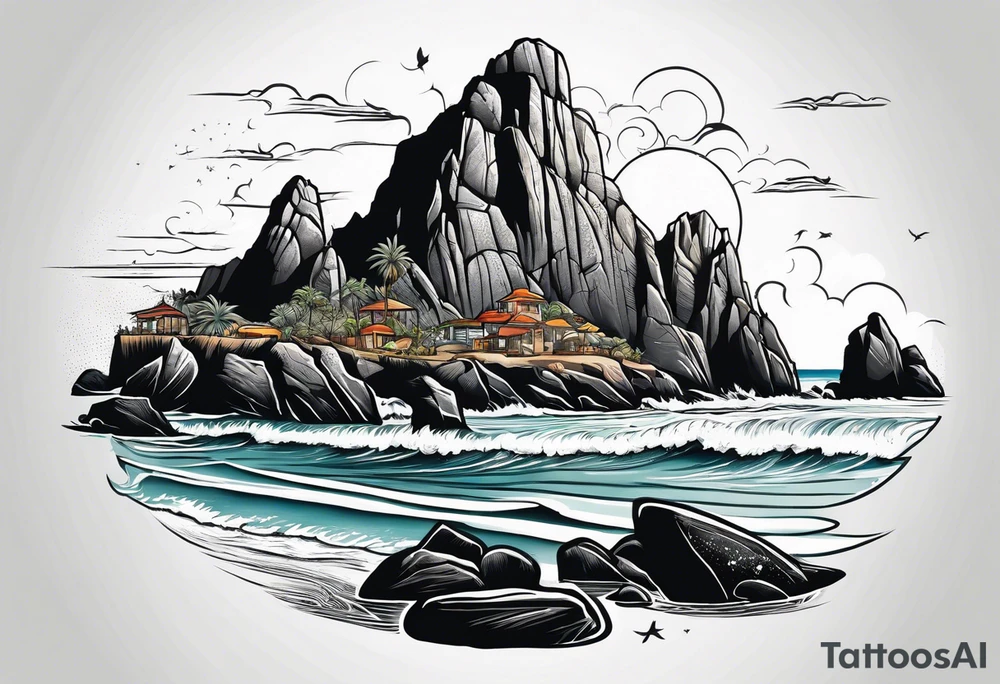 Cabo beach that shows the famous rock formation tattoo idea | TattoosAI