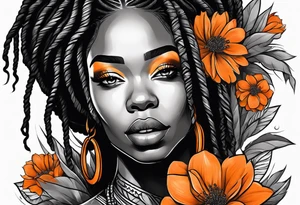 Black woman with locs and orange flowers tattoo idea | TattoosAI