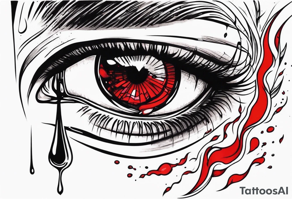 Bleeding tear flows to down from red eye Man sleeve tattoo design ...