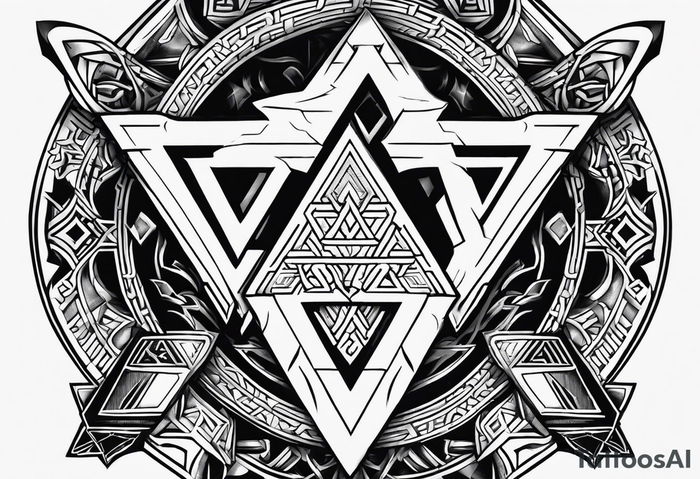 Valhalla sword shield axe Valknut tattoo idea | TattoosAI
