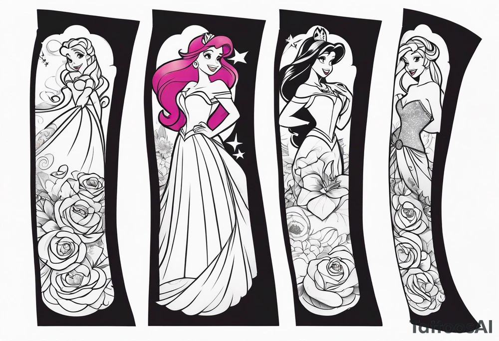 Disney princess arm sleeve tattoo idea | TattoosAI