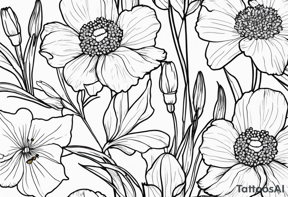 Small simple line Work full flower bouquet (show stems) with 1 daffodil ...