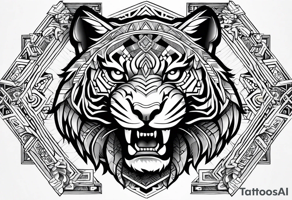Aztec tiger and skull tattoo tattoo idea | TattoosAI