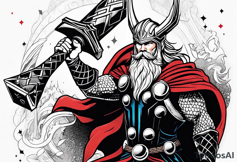 Thor with red beard and hammer tattoo idea | TattoosAI