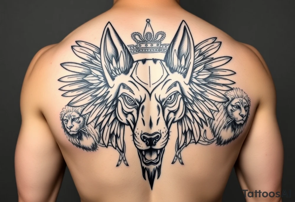 Egyptian Anubis god face muscle in Egypt style dog face surrounded ...