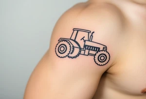 A simple black line Art tractor outline, forming a continuous, elegant ...