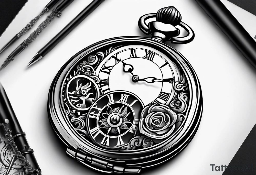Old school pocket watch exploded showing inner mechanism tattoo idea ...