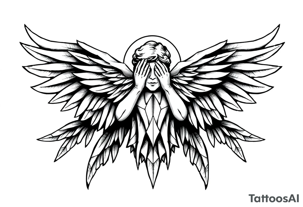 Angel with two wings covering its face, two wings covering its feet ...