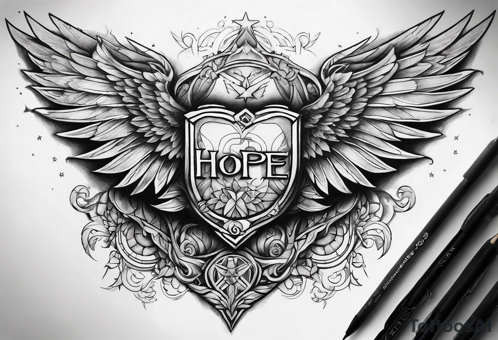 Full chest tattoo with multiple scars with wings on the shoulders and ...