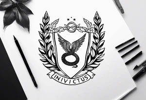 WING, SNAKE, LAUREL WREATH AND THE WORD INVICTUS tattoo idea | TattoosAI