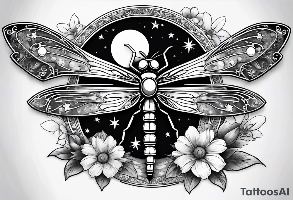 Sun and moon together, dragonfly, something that covers the upper part ...