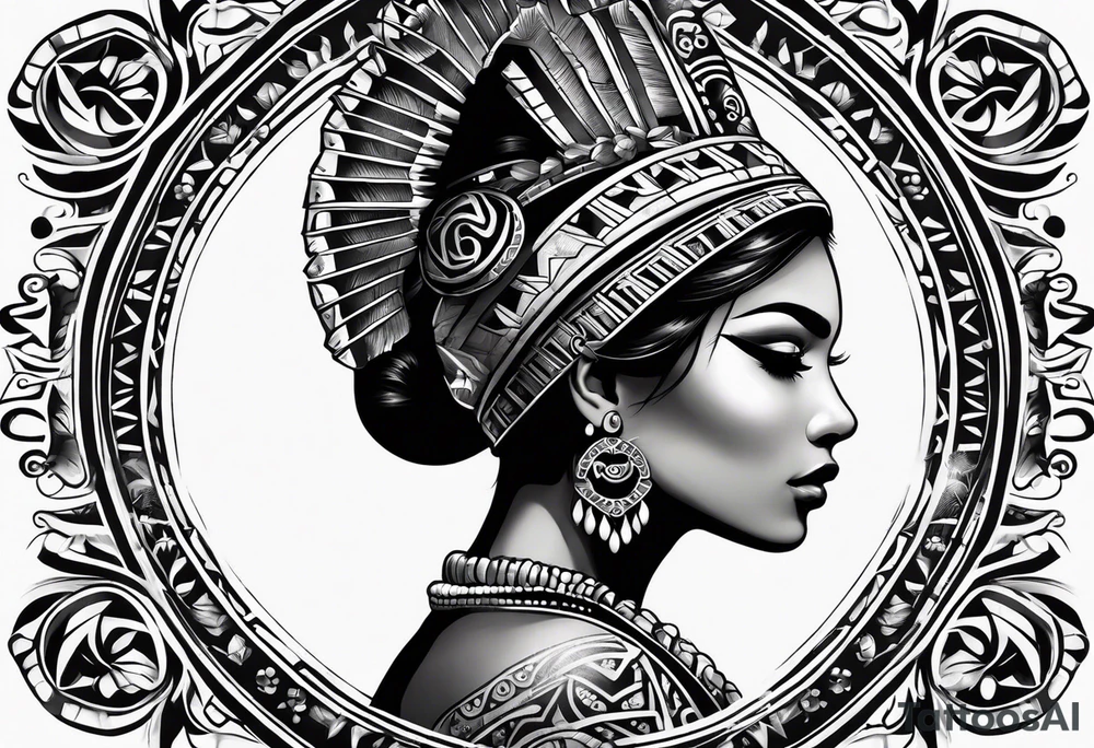 Aztec princess side profile day of the dead tattoo idea | TattoosAI