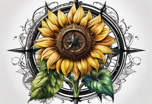 Sunflower next to a compass tattoo idea | TattoosAI