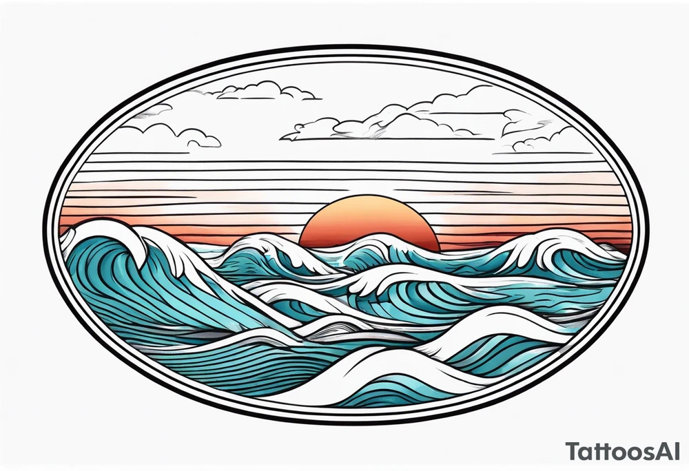 American traditional waves wide oval tattoo idea | TattoosAI