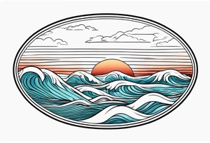American traditional waves wide oval tattoo idea | TattoosAI