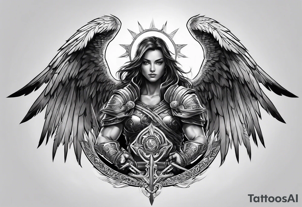 Arc angel with twin swords tattoo idea | TattoosAI