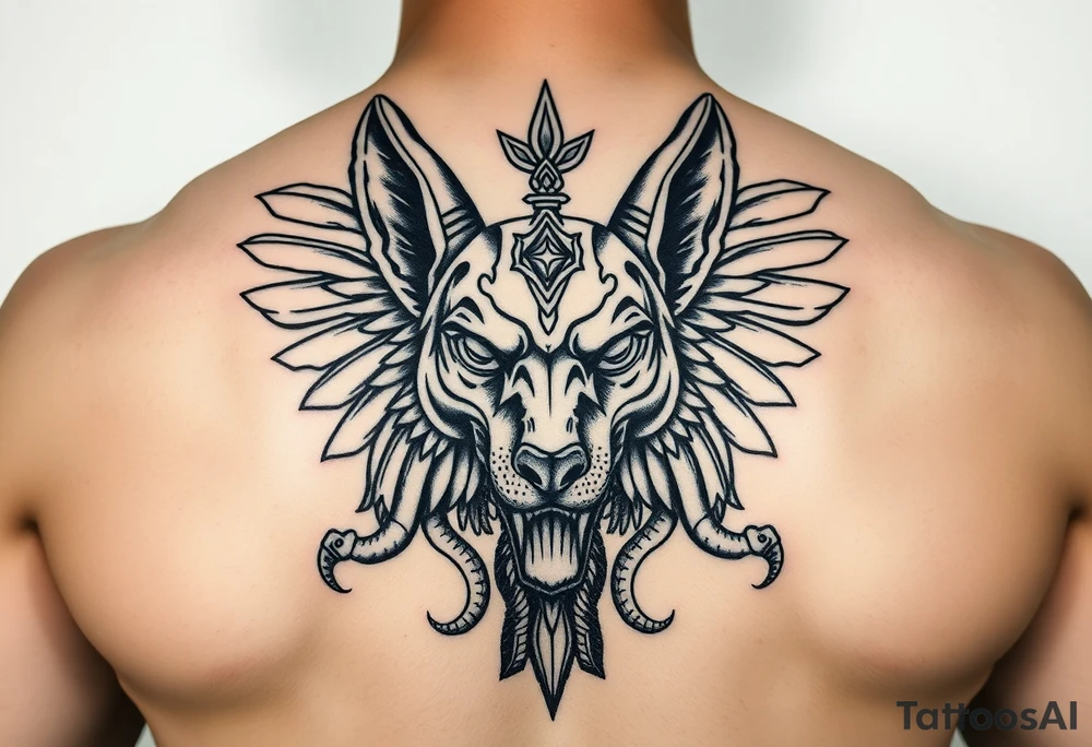 Egyptian Anubis god face muscle in Egypt style dog face surrounded ...