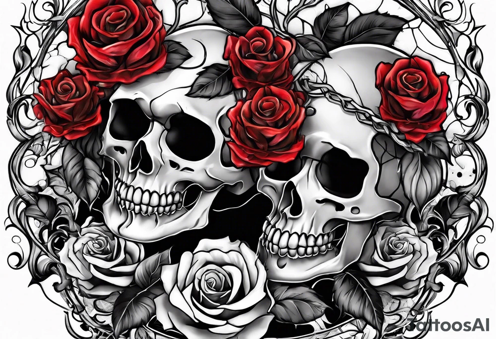 A skeleton bleeding roses tattoo idea | TattoosAI