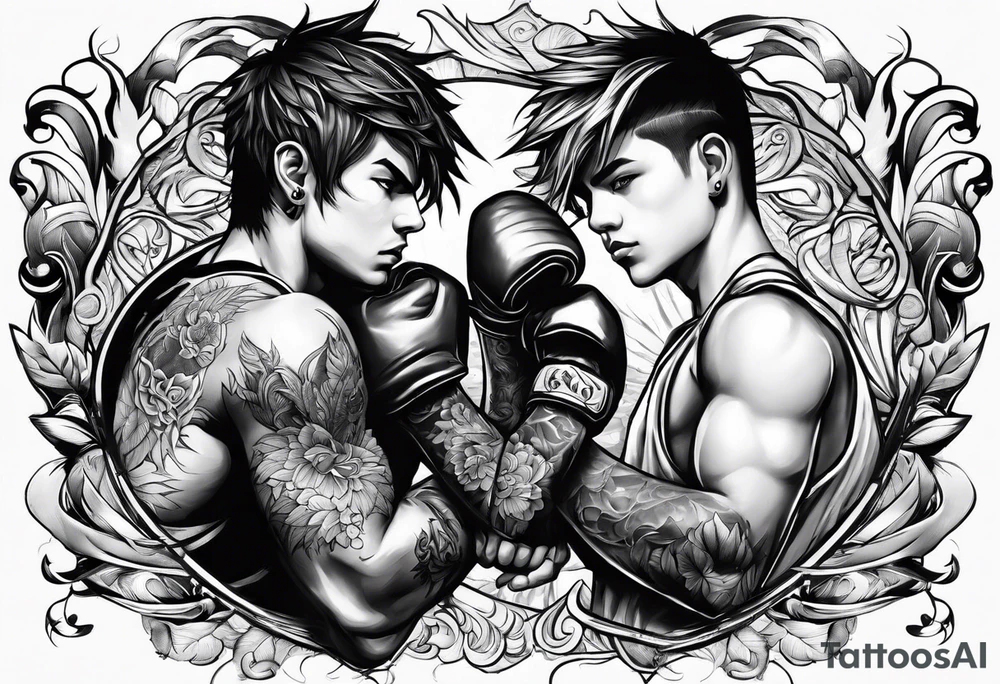 Two boys fighting tattoo idea | TattoosAI