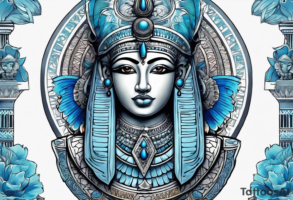 Isis egypt gods, light blue tattoo idea | TattoosAI