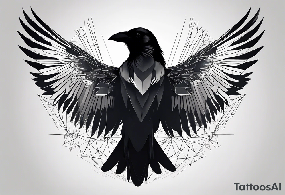 Silhouette of a crow with half open wings every line must be straight ...