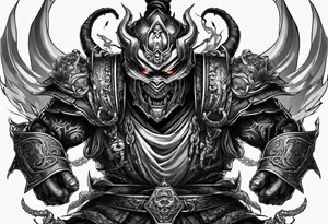 Angry robot demon ninja with demon mask face tattoo idea | TattoosAI