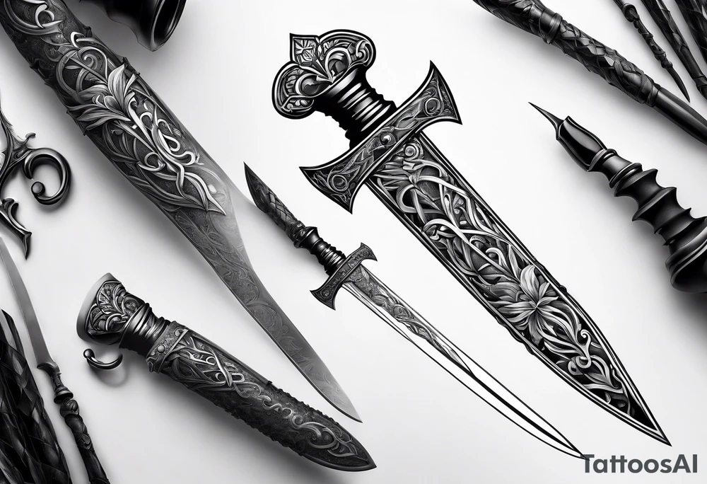 Dagger with Hourglass on hilt and shadow cloak blade tattoo idea ...