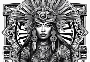 Aztec female warrior with aztec symbols in the background with a lion ...