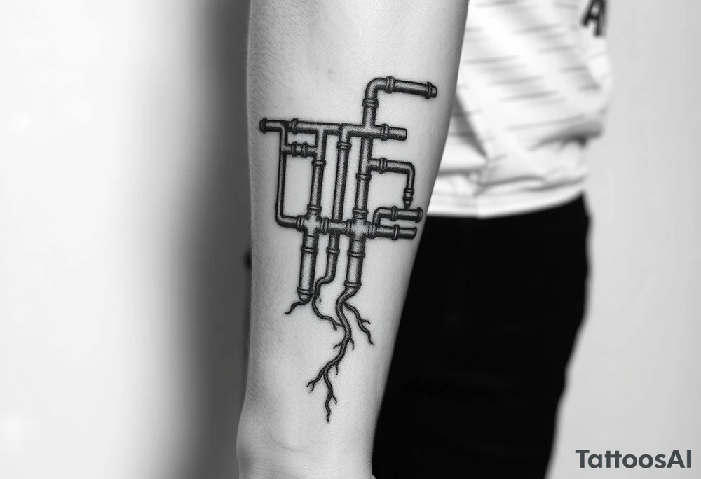 System of pipes that transitions and transforms at the end into thick ...