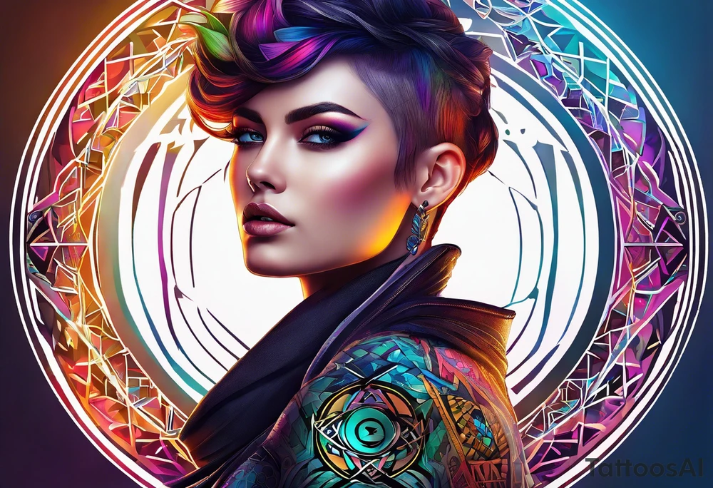 A tattoo design featuring geometric patterns and symbols inspired by ...