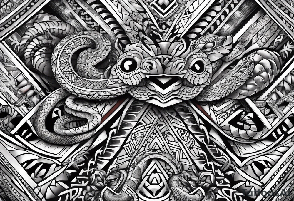 Aztec snakes together tattoo idea | TattoosAI