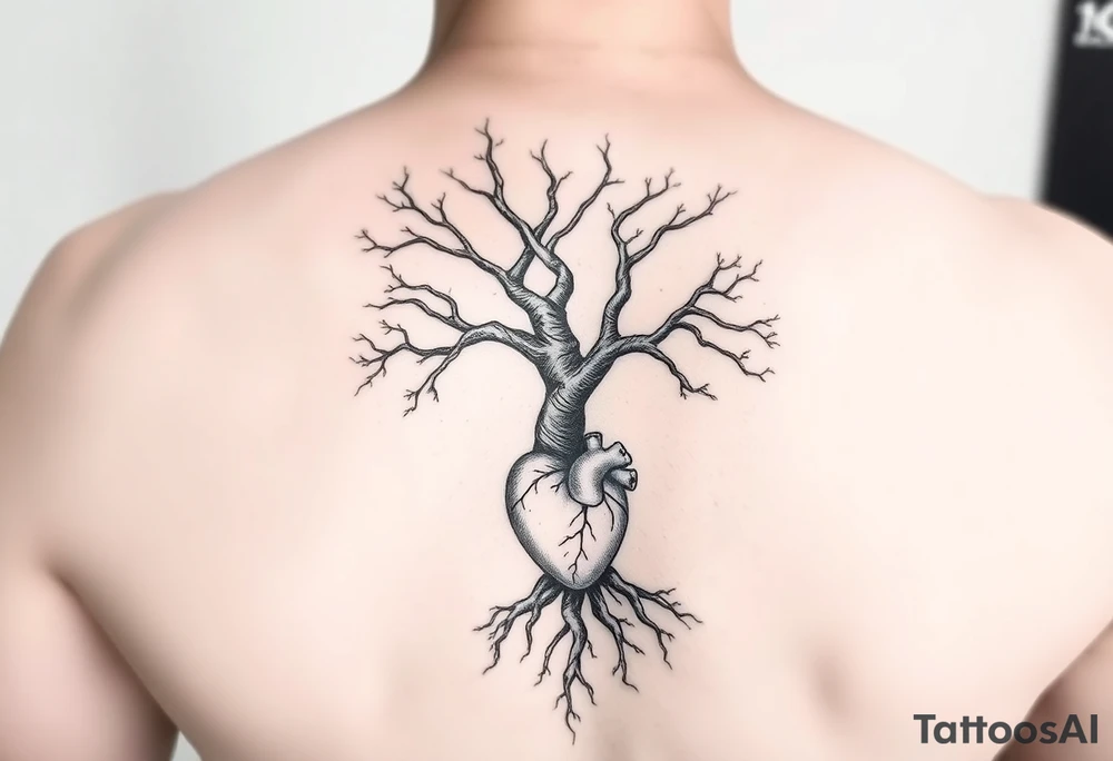 Tree with DNA trunk with roots and anatomical heart on bottom inside ...
