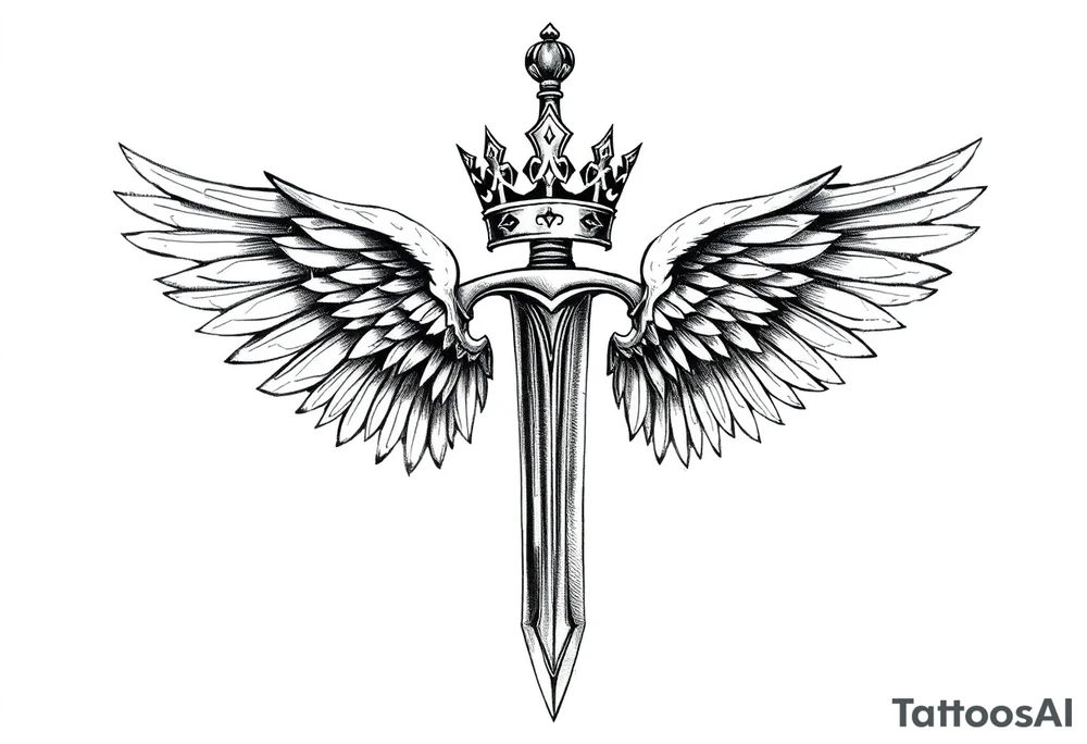 A sword with wings on the handle and a crown over the sword tattoo idea ...