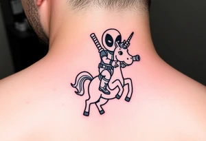 Deadpool riding cartoon unicorn holding rocket propelled grenade ...