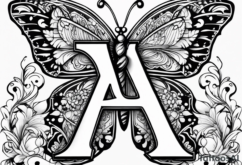 Letter A with butterfly tattoo idea | TattoosAI