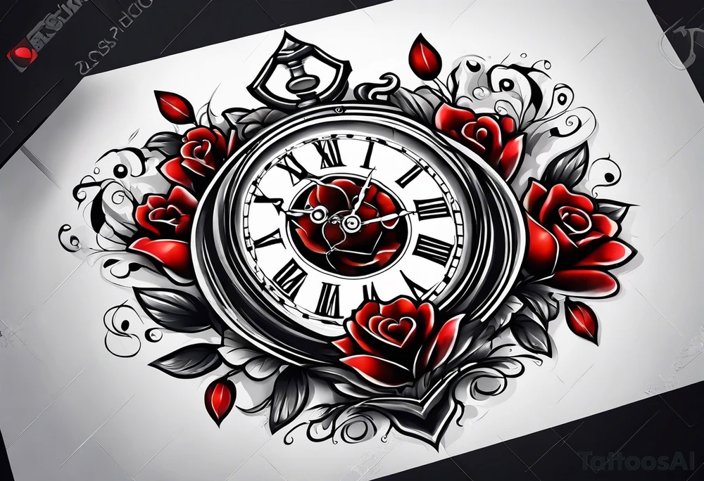 Heart with clock hands on 8 and 5 tattoo idea | TattoosAI