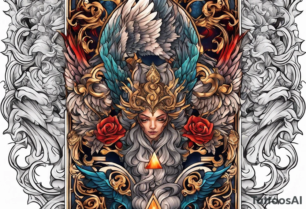 Heaven and hell with angels and demons arm sleeve tattoo idea | TattoosAI