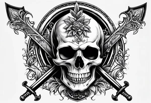 Skull with sword through it and laurel wreath. tattoo idea | TattoosAI