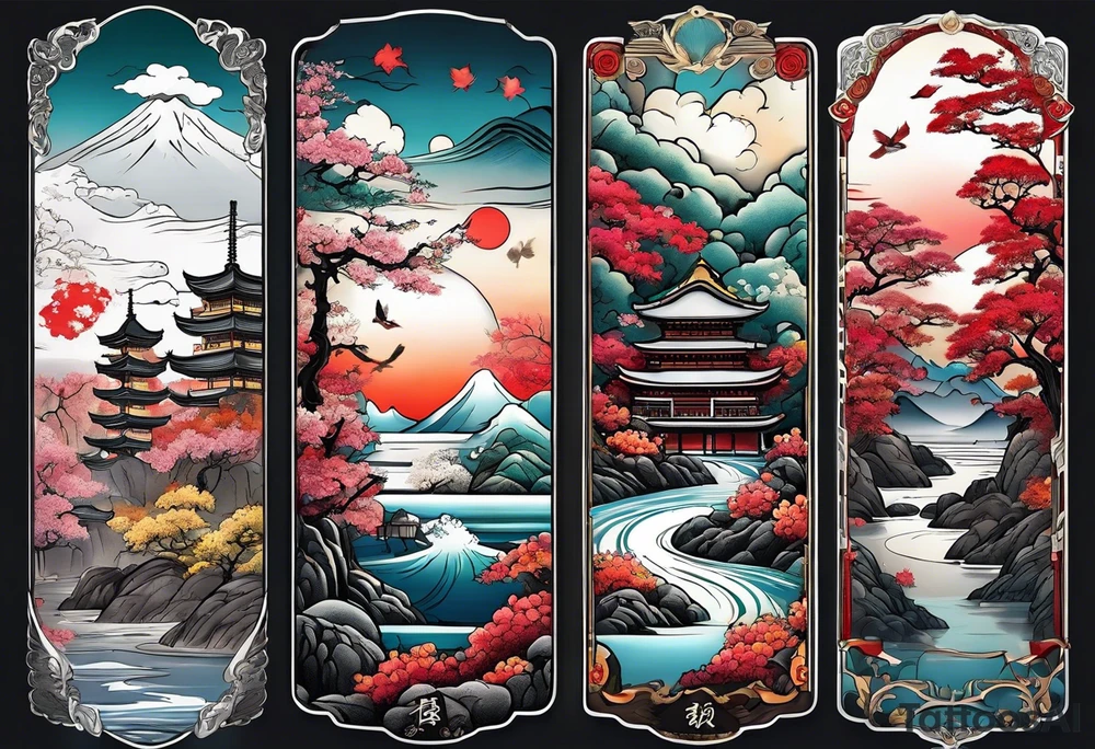 Japanese motives tattoo looking like a scenery tattoo idea | TattoosAI