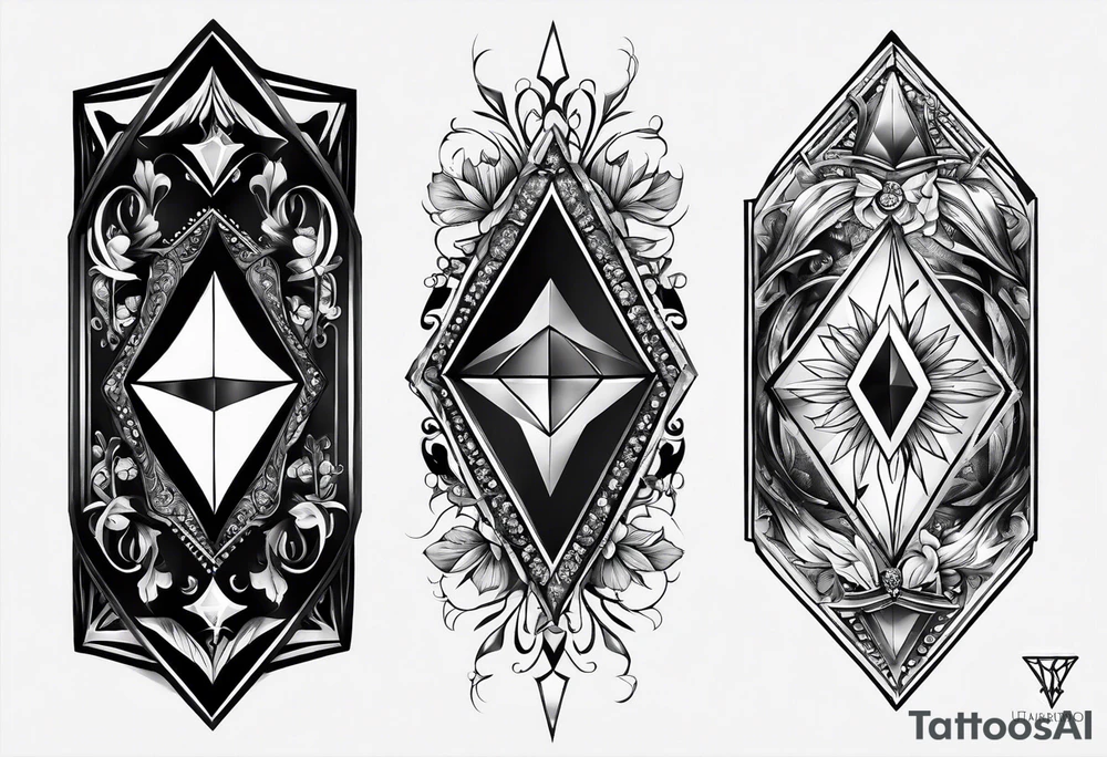 Sleeve on the forearm with a diamond in the middle tattoo idea | TattoosAI